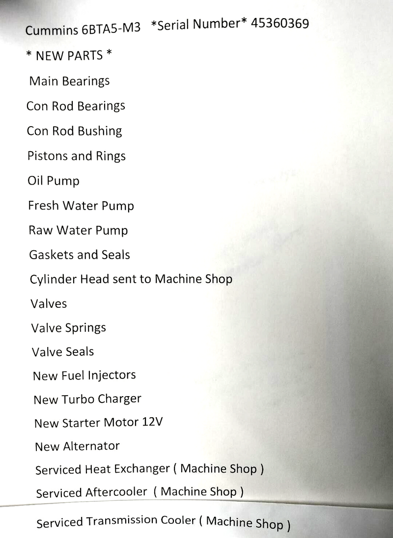 6BTA 5.9 CUMMINS MARINE DIESEL REMANUFACTURED ENGINE ( SEE DESCRIPTION ...